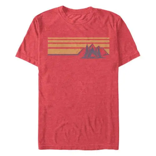 LOST GODS Retro Camping Tent Scene Graphic T-shirt - Red Heather