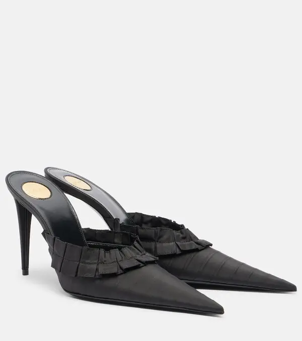 Saint Laurent Madeleine Ruffled Taffeta Mules - Black