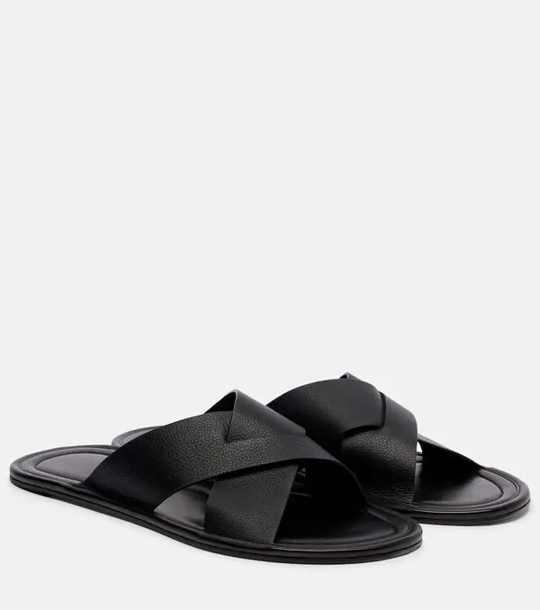 THE ROW Malick Cross Leather Sandals - Black