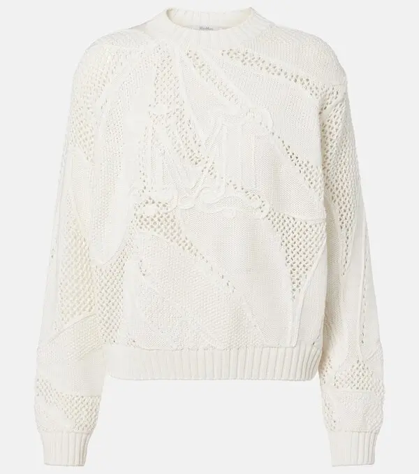 Max Mara Salvo Open-knit Cotton Sweater - White