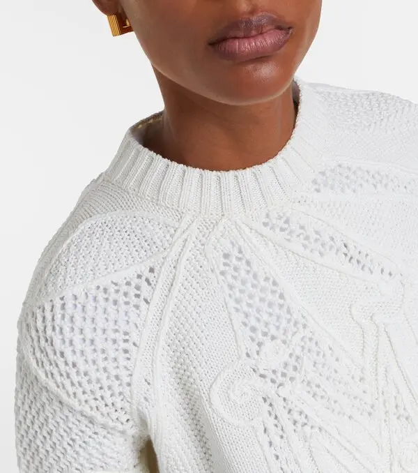 Max Mara Salvo Open-knit Cotton Sweater - White