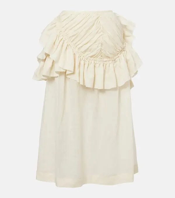 Dries Van Noten Ruffled Ramie Midi Skirt - White