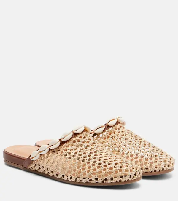 ANCIENT GREEK SANDALS Slipper Embellished Raffia Mules - Beige