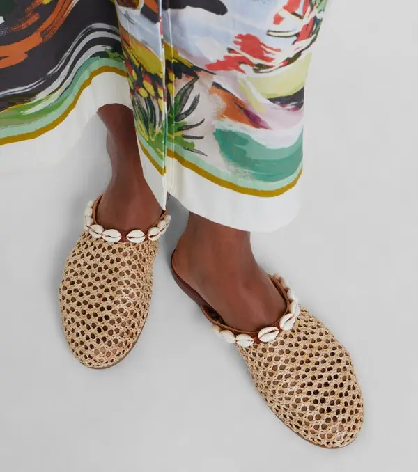 ANCIENT GREEK SANDALS Embellished Raffia Mules