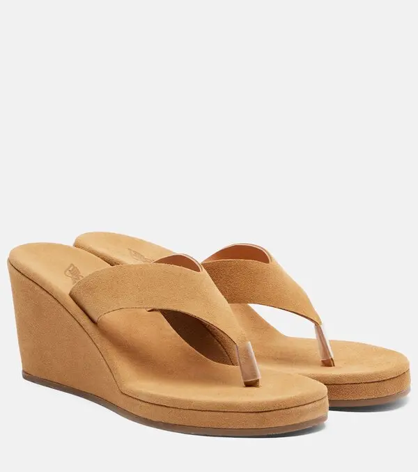 ANCIENT GREEK SANDALS Charys Suede Wedge Thong Sandals - Beige