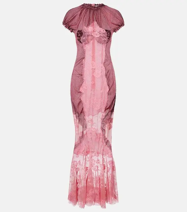 Attico Sheer Lace And Mesh Maxi Dress - Pink