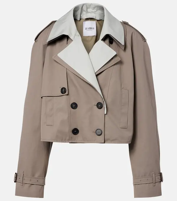 Attico Cropped Gabardine Trench Coat - Grey