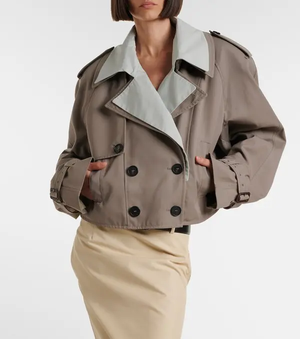 Attico Cropped Gabardine Trench Coat - Grey