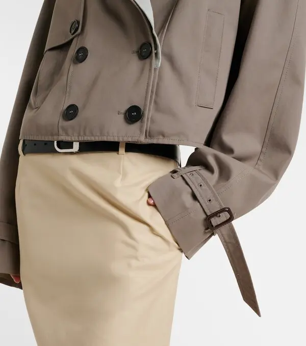 Attico Cropped Gabardine Trench Coat - Grey