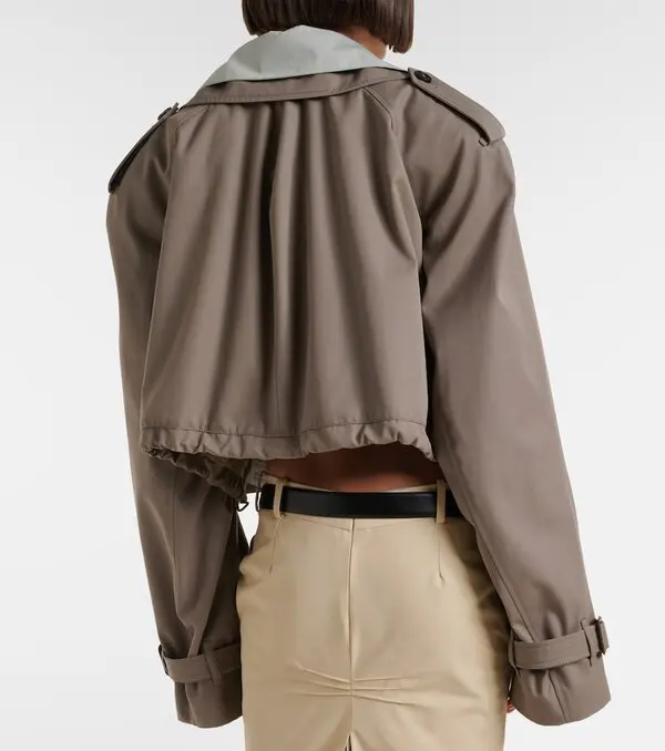 Attico Cropped Gabardine Trench Coat - Grey