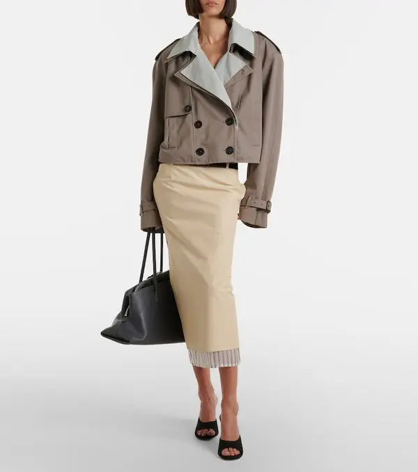 Attico Cropped Gabardine Trench Coat - Grey