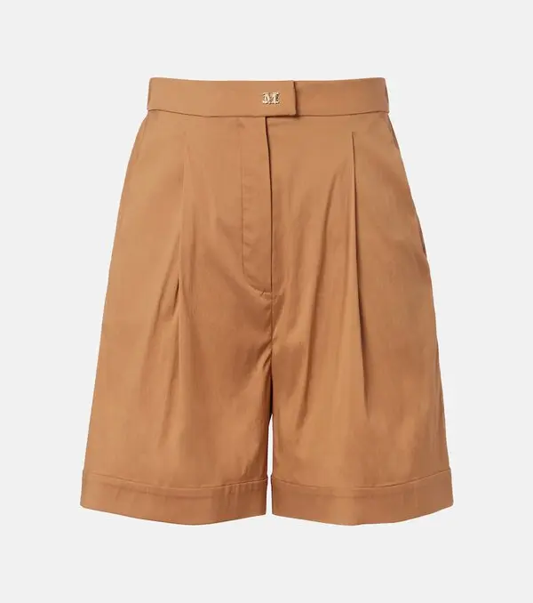 Max Mara Medeola Pleated Cotton-blend Bermuda Shorts - Brown