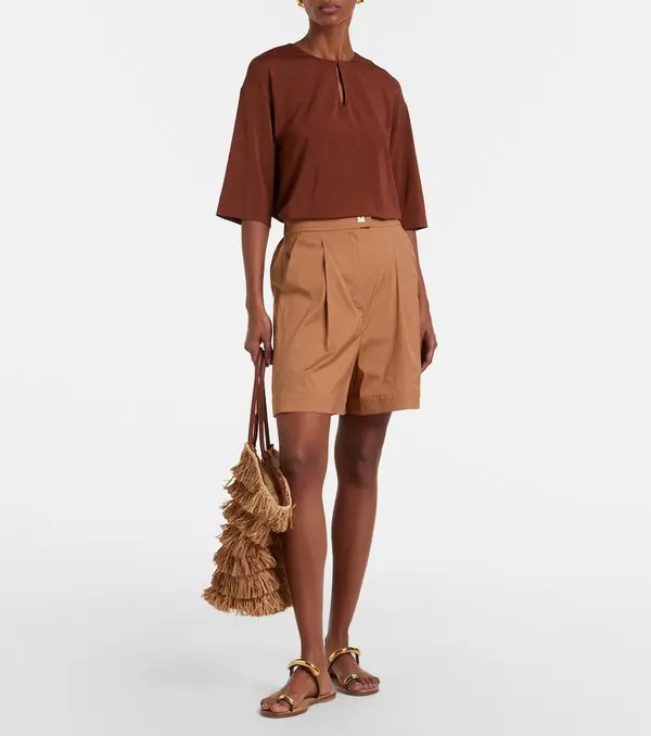 Max Mara Medeola Pleated Cotton-blend Bermuda Shorts - Brown