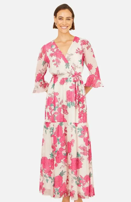 YUMI Blossom Print Maxi Wrap Dress - Pink