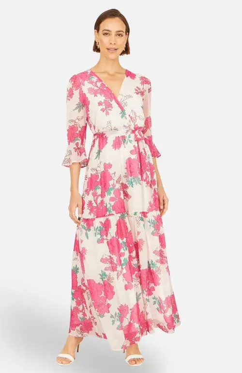 YUMI Blossom Print Maxi Wrap Dress - Pink