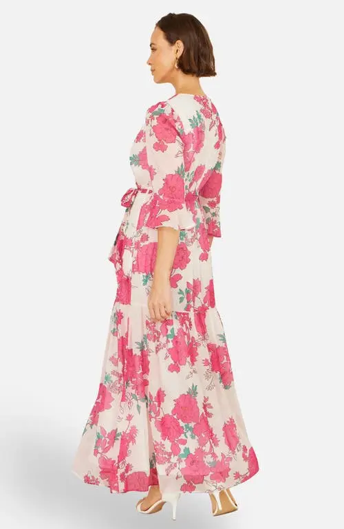 YUMI Blossom Print Maxi Wrap Dress - Pink