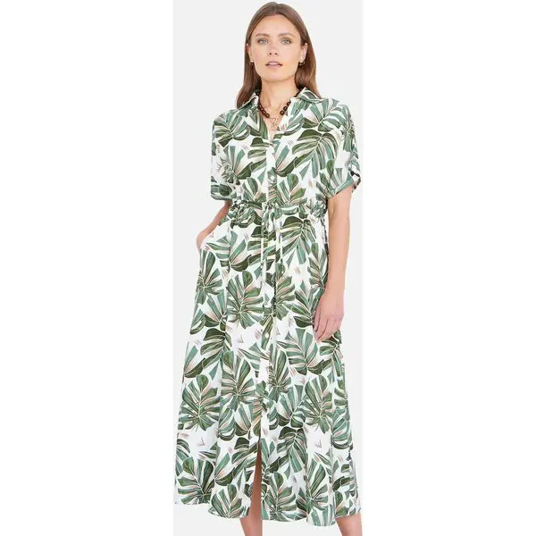 YUMI Relaxed Boho Print Maxi Shirt Dress - Green