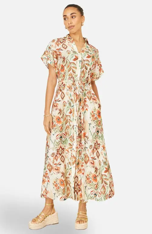 YUMI Relaxed Boho Print Maxi Shirt Dress