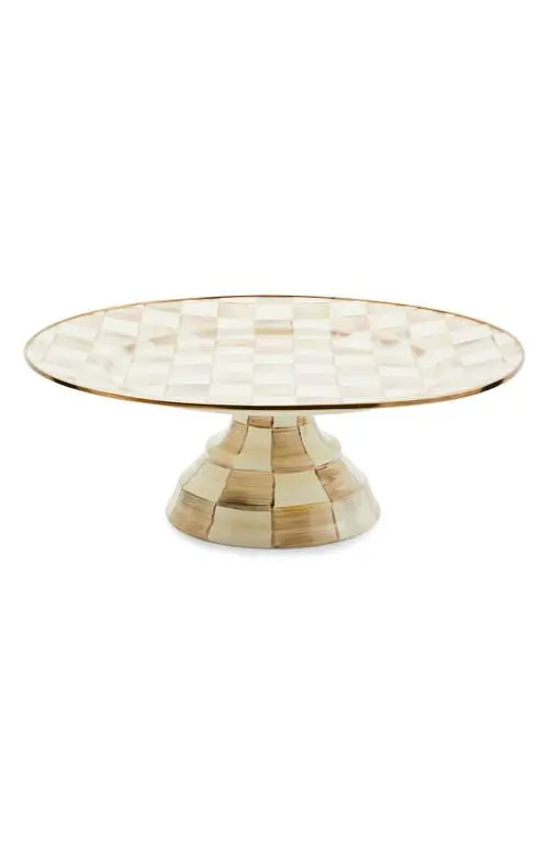 MACKENZIE-CHILDS Check Large Pedestal Platter - Mocha