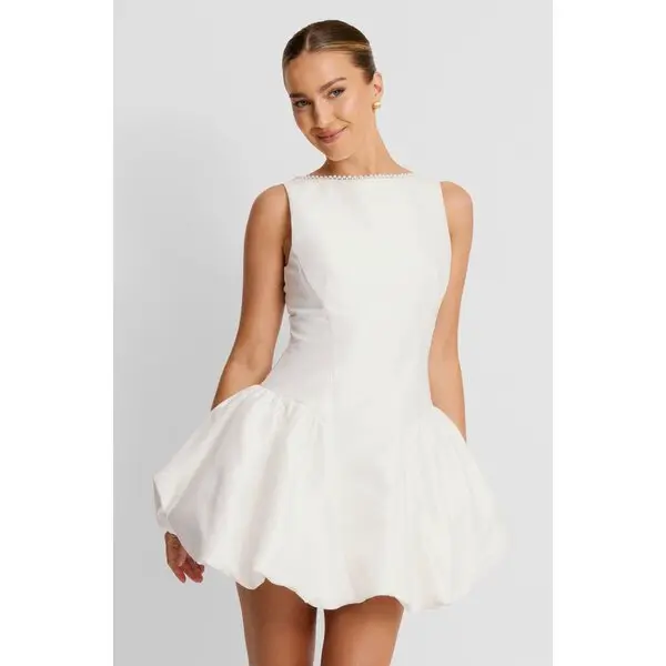 SIX STORIES Sleeveless Bubble Hem Mini Dress - White