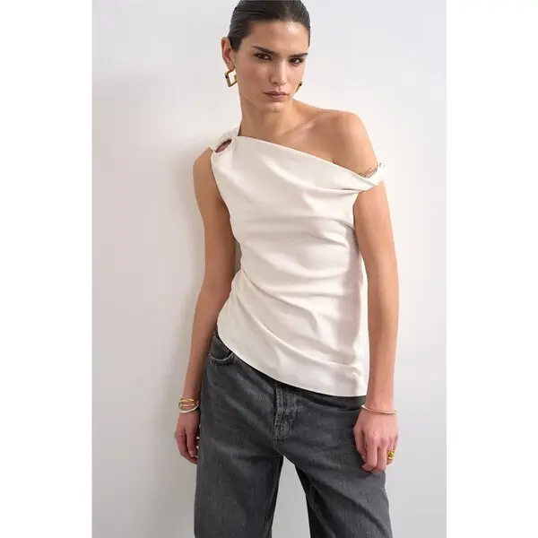 Topshop Twist Asymmetric One-shoulder Top - Ecru