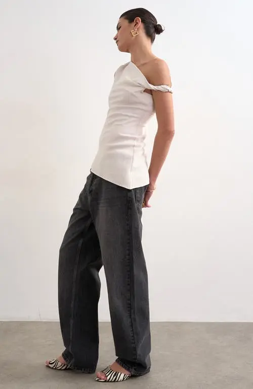 Topshop Twist Asymmetric One-shoulder Top - Ecru