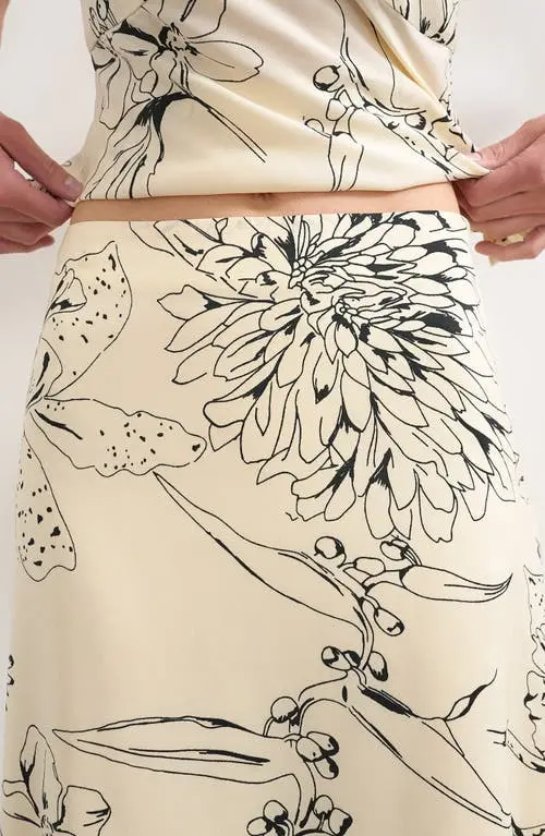 Topshop Floral Satin Asymmetric Hem Midi Skirt