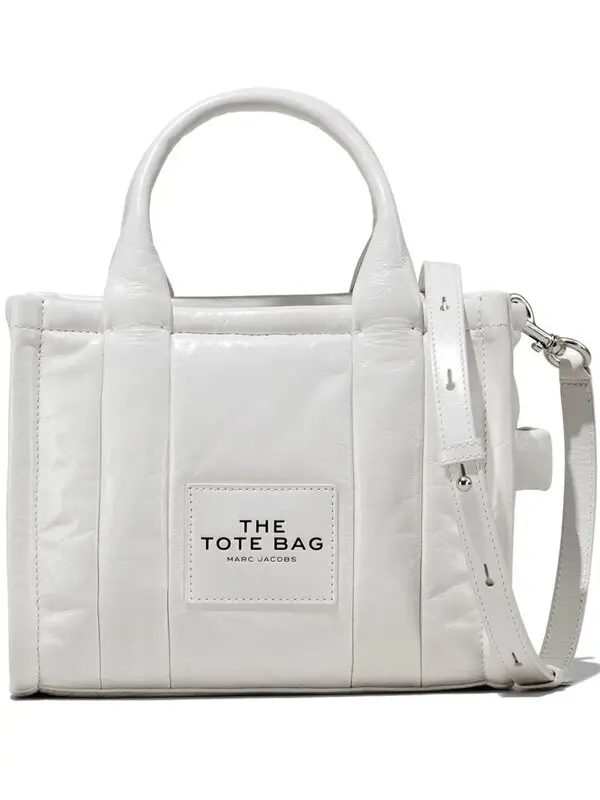 Marc Jacobs Shiny Crinkle Leather Small Tote Bag - White