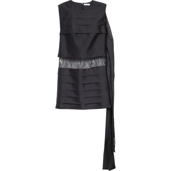 FERRAGAMO Lace Trim Silk Mini Dress - Nero