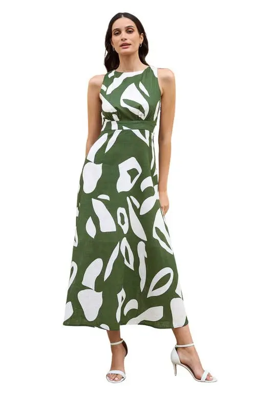 YUMI Cotton Abstract Print Maxi Dress - Green