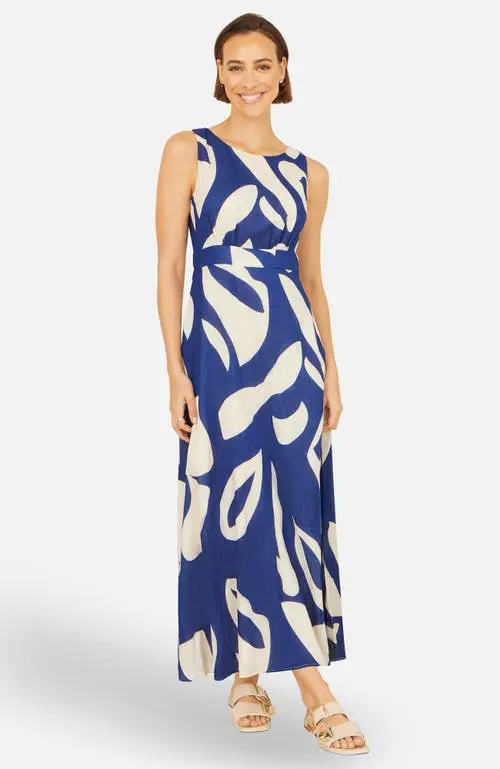 YUMI Cotton Abstract Print Maxi Dress - Navy