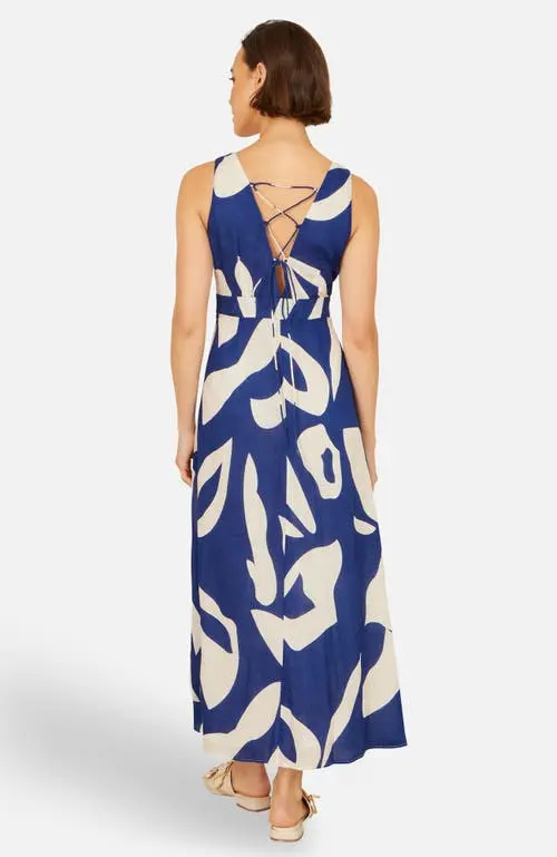 YUMI Cotton Abstract Print Maxi Dress - Navy