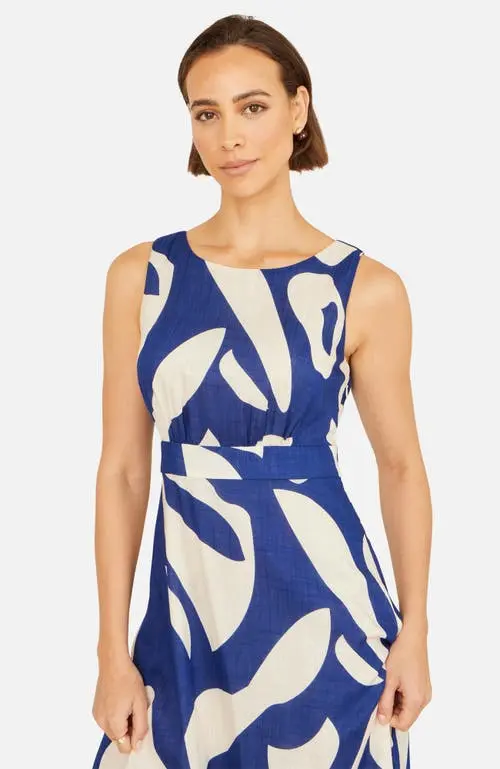 YUMI Cotton Abstract Print Maxi Dress - Navy