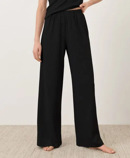 PACT Organic Cotton Pointelle Wide Leg Pants - Black