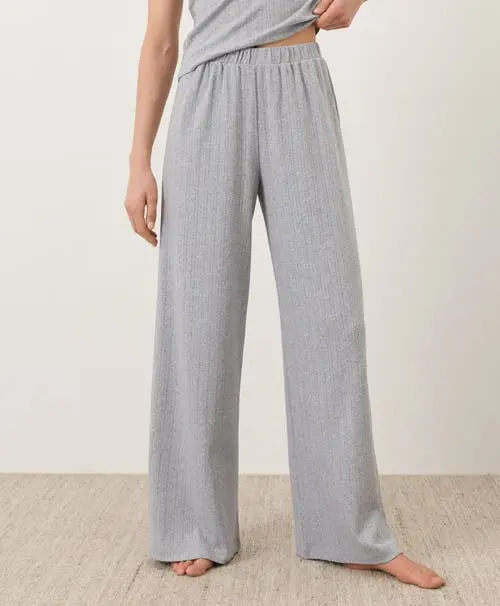 PACT Organic Cotton Pointelle Wide Leg Pant - Heather Grey