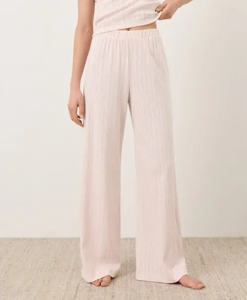 PACT Organic Cotton Pointelle Wide Leg Pant - Soft Pink