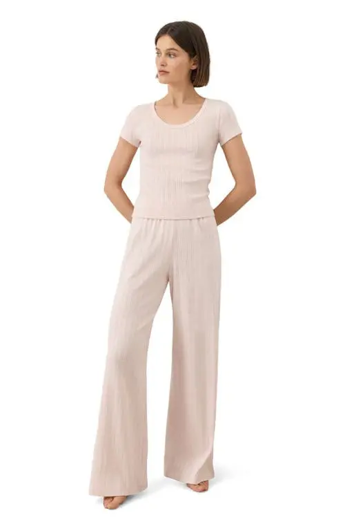 PACT Organic Cotton Pointelle Wide Leg Pants - Soft Pink