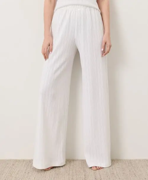 PACT Organic Cotton Pointelle Wide Leg Pant - White