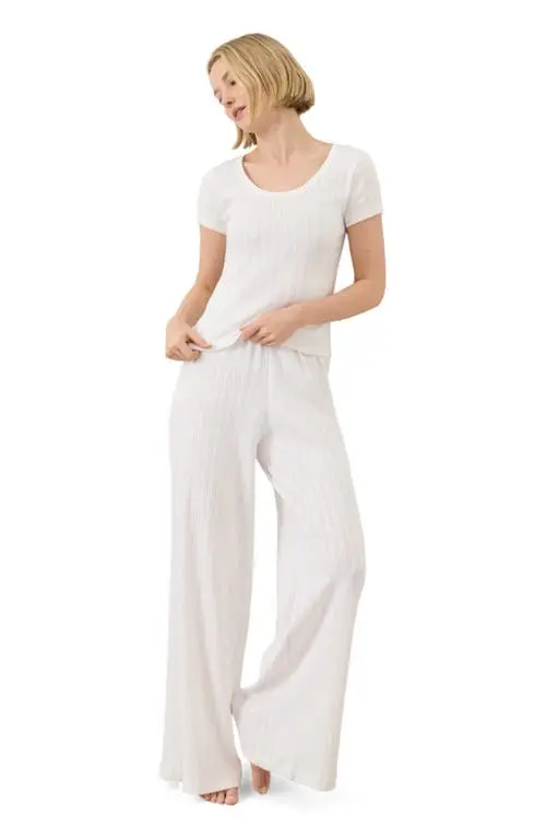 PACT Organic Cotton Pointelle Wide Leg Pants - White