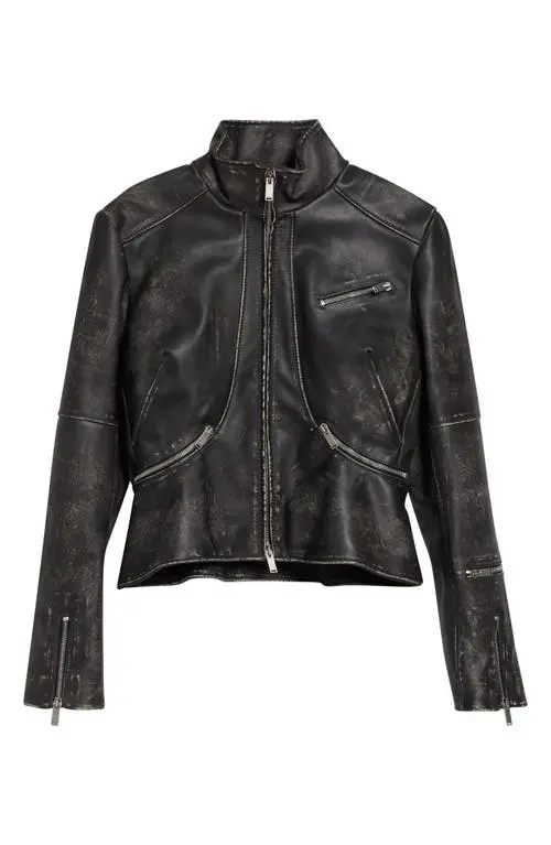 Alexander McQueen Crop Brushed Leather Jacket - Black/brown