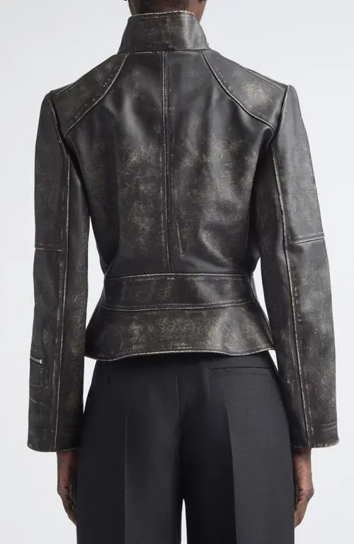 Alexander McQueen Cropped Brushed Leather Jacket - Black/brown