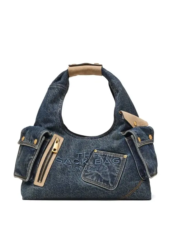 Marc Jacobs Denim Suede Pocket Sack Bag - Dark Wash