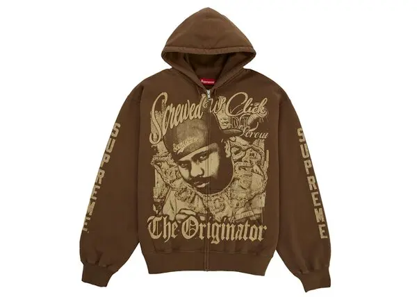 Supreme Dj Screw Zip Up Hooded Sweatshirt - Brown