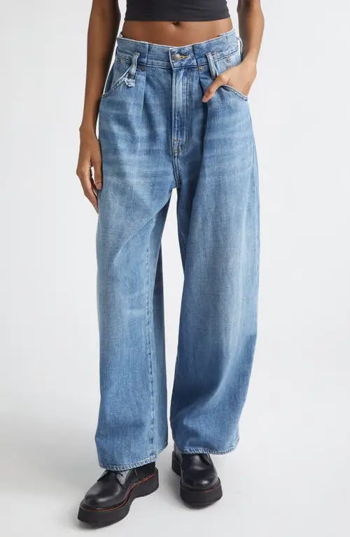 R13 Pleated Wide Leg Jeans - Concrete Blue