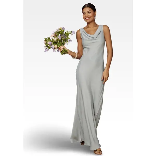 MAIDS TO MEASURE Pandy Satin Cowl Bridesmaid Dress - Duck Egg