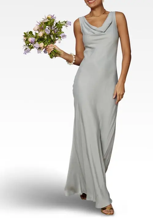 MAIDS TO MEASURE Pandy Satin Cowl Bridesmaid Dress - Duck Egg