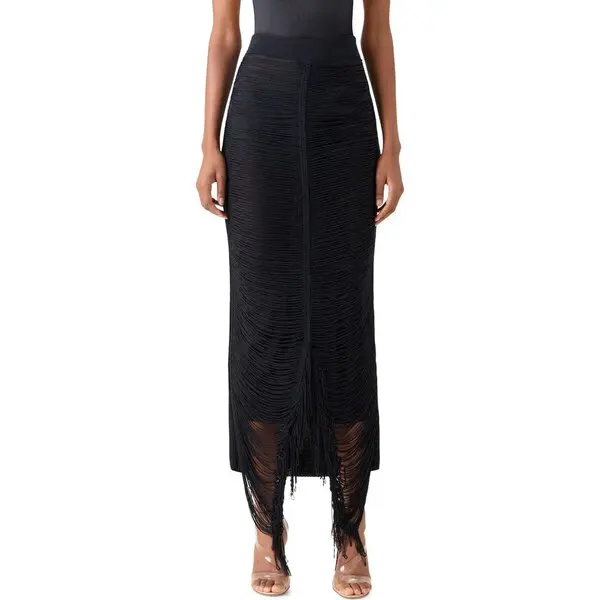 Akris Fringed Silk Knit Pencil Skirt - Black