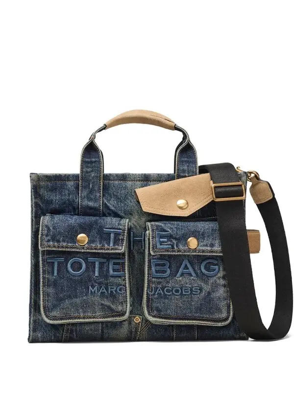 Marc Jacobs Denim Suede Pocket Medium Tote Bag - Dark Wash