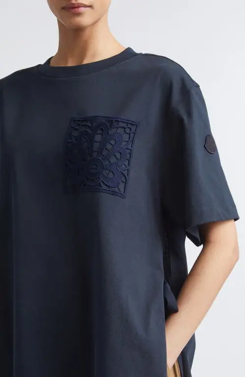 Moncler Lace Trim Cotton T-shirt - Navy Blue