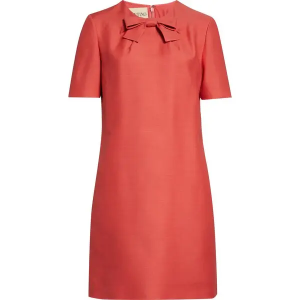 Valentino Garavani Crepe Couture Bow Wool & Silk Shift Dress - Red